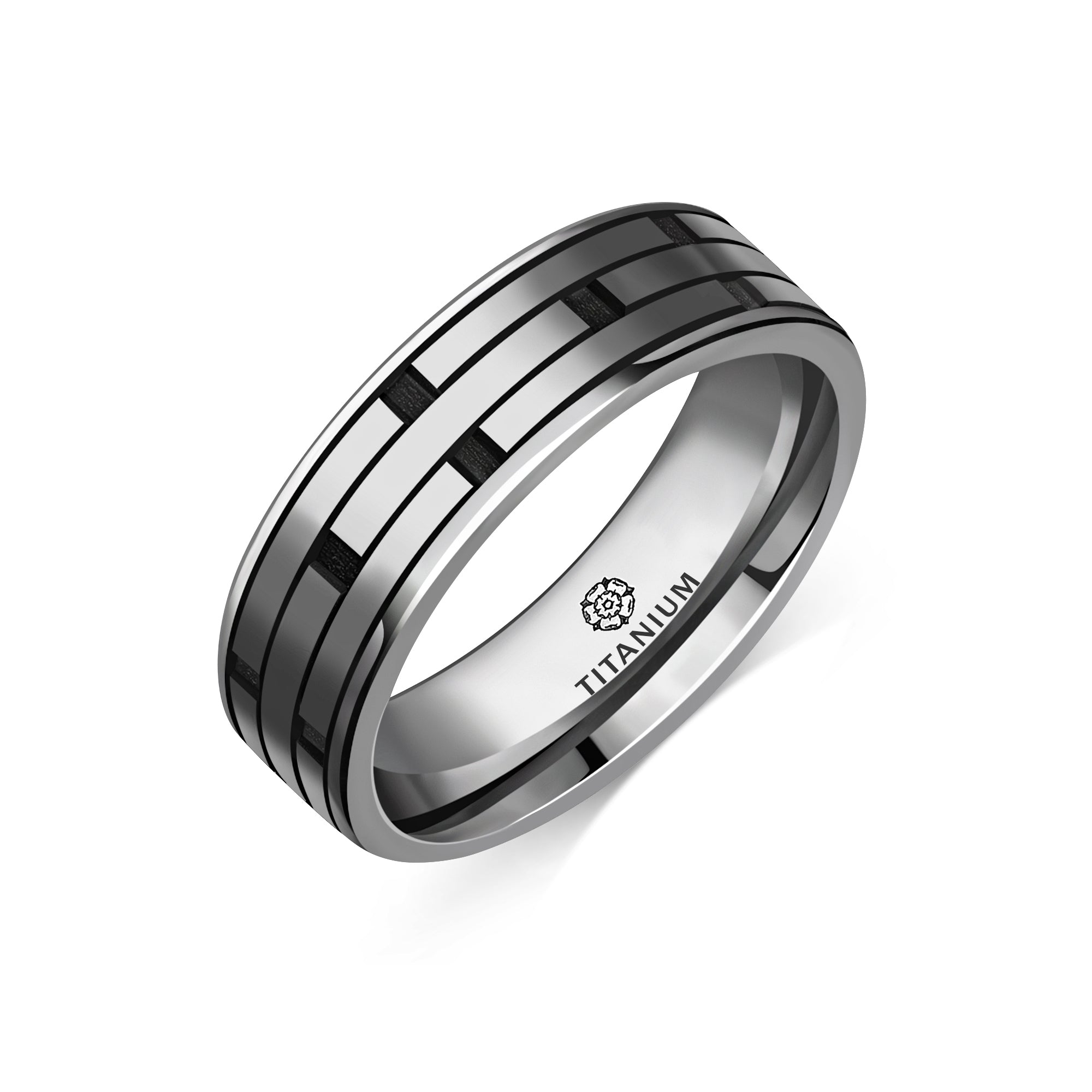 Titanium Flat Court Brick Patterned Ring | Yorkshire Jewellery Company