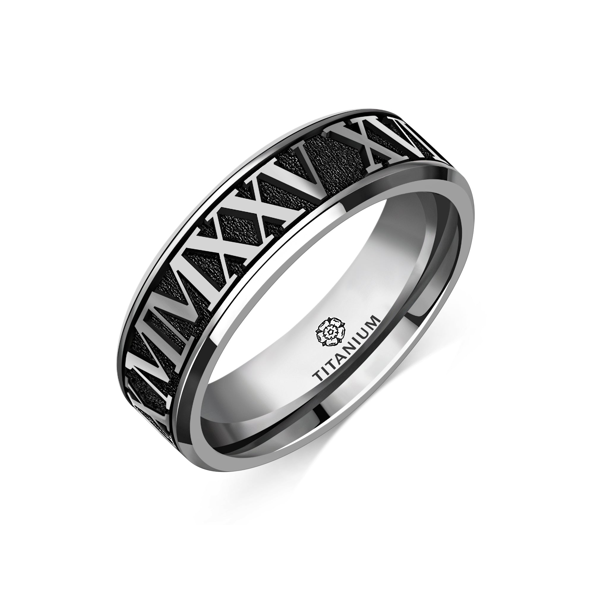 Titanium Flat Court Roman Numeral Ring | Yorkshire Jewellery Company